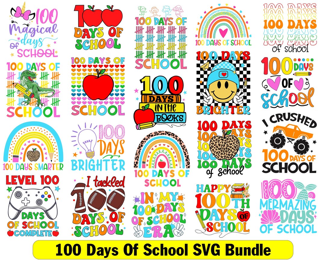 Funny 100 Days Svg Bundle, Back to School Svg Bundle, Retro School Png ...