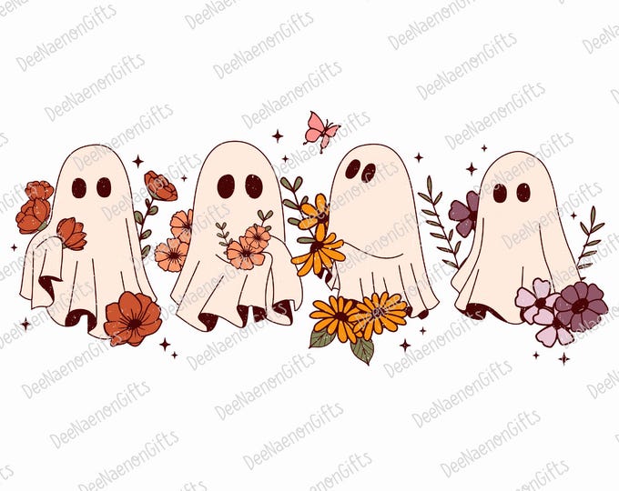 Cute Flower Ghosts Bundle PNG ONLY Digital Download, Cricut Silhouette ...