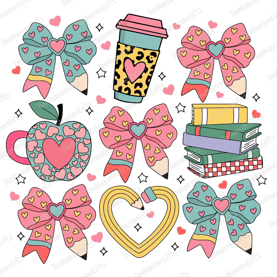 Valentine Teacher Png, Cute School Supplies Png, Pencil Heart Bow Png ...