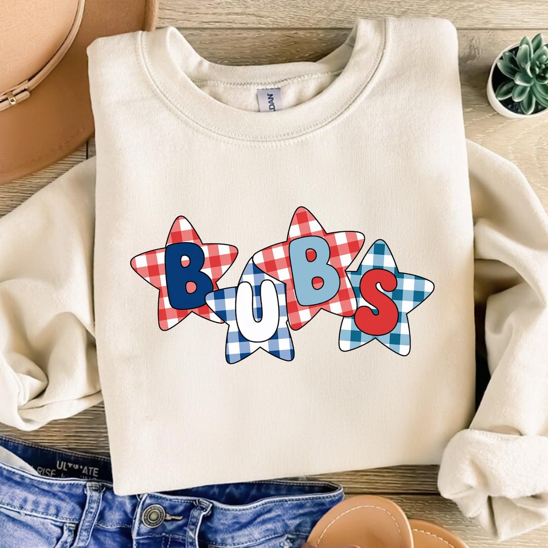 BUBS PNG, Patriotic Gingham Star Sublimation Design, 4th of July Boys ...