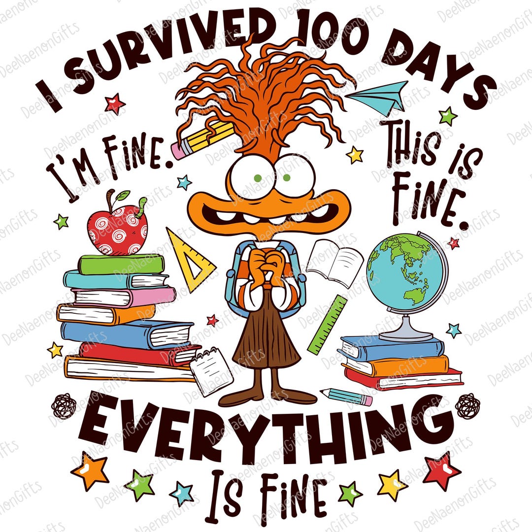 I Survived 100 Days Anxiety Svg, Back to School Svg, Emotions Cartoon ...