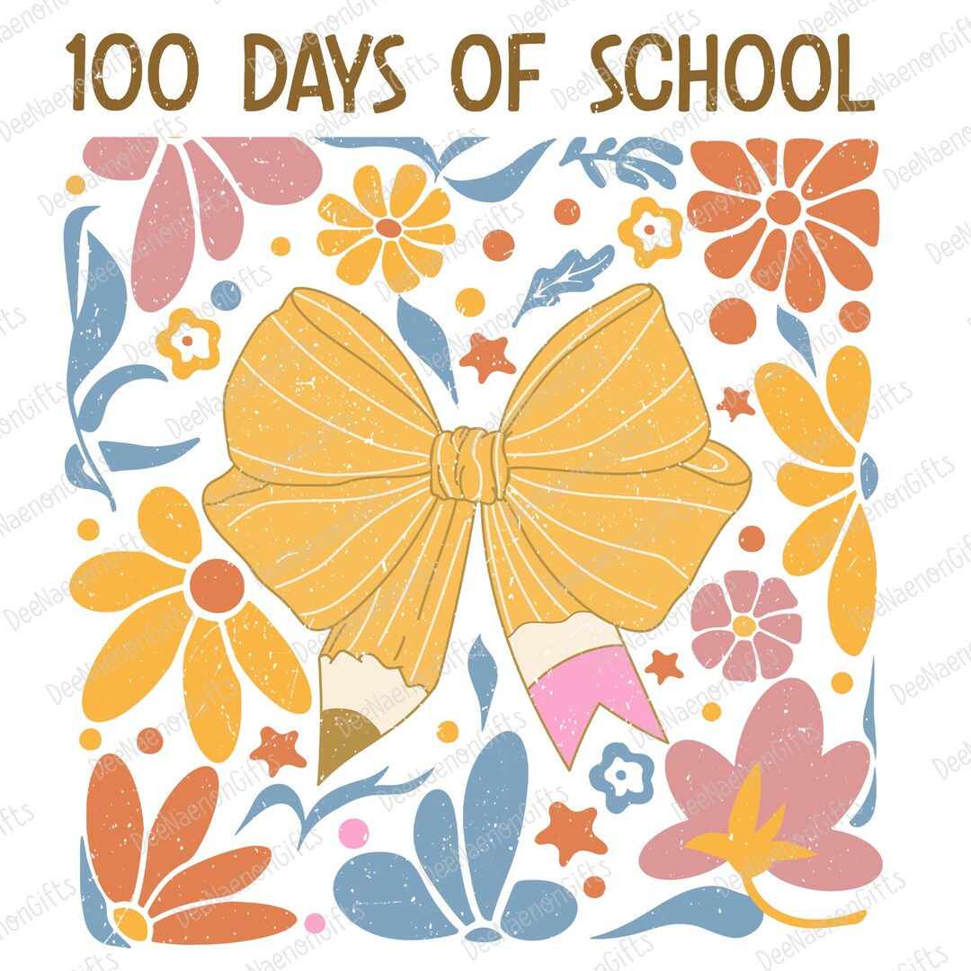 Boho 100 Days of School SVG, Floral Pencil Bow Design, Kindergarten ...