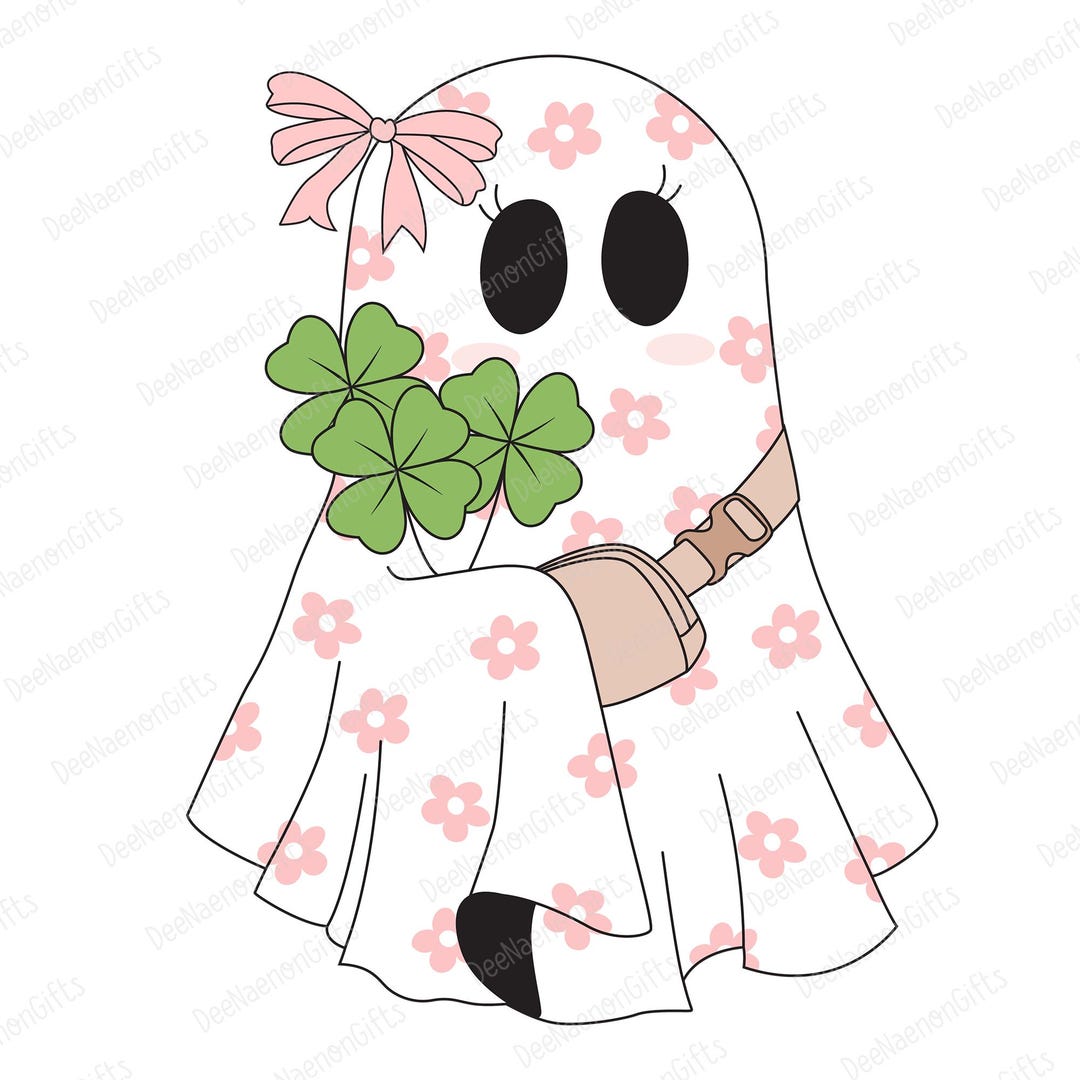 Ghost Clover Png, Cute Ghost St Patrick's Day Png, Patrick's Day Ghost ...