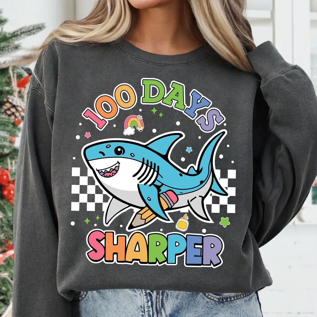 100 Days Sharper Svg, Cute Shark Design Svg, Teacher 100 Days Svg ...
