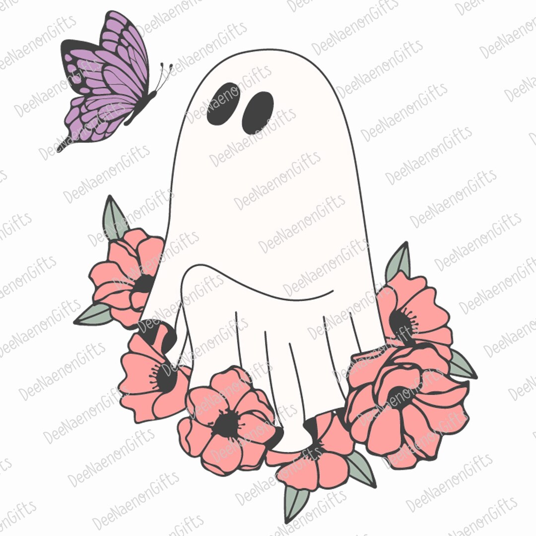 Ghost Butterfly Png, Ghost Floral Halloween Png, Cute Flower Ghost Png ...