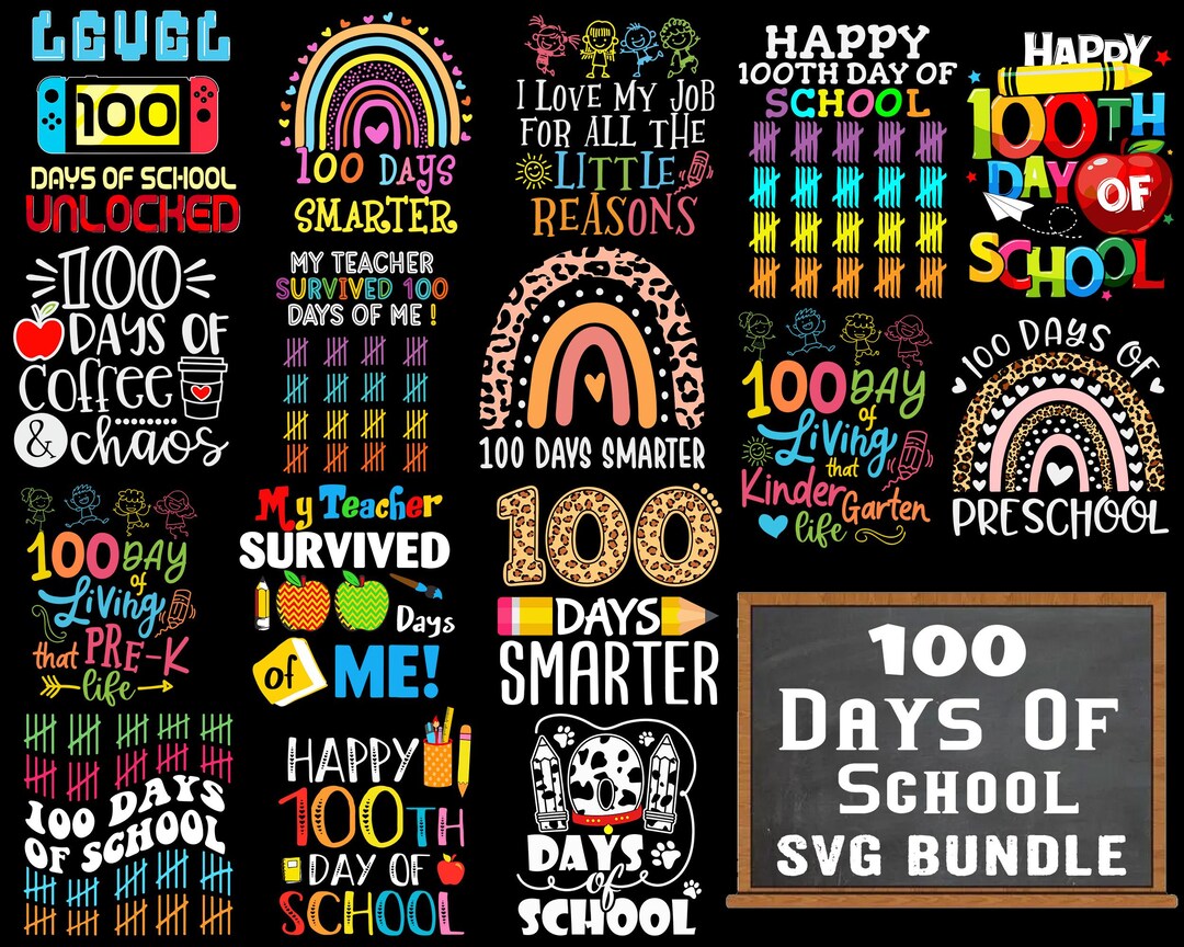 100 Days of School Svg Bundle, Brushstroke 100 Days of School Svg, Back ...