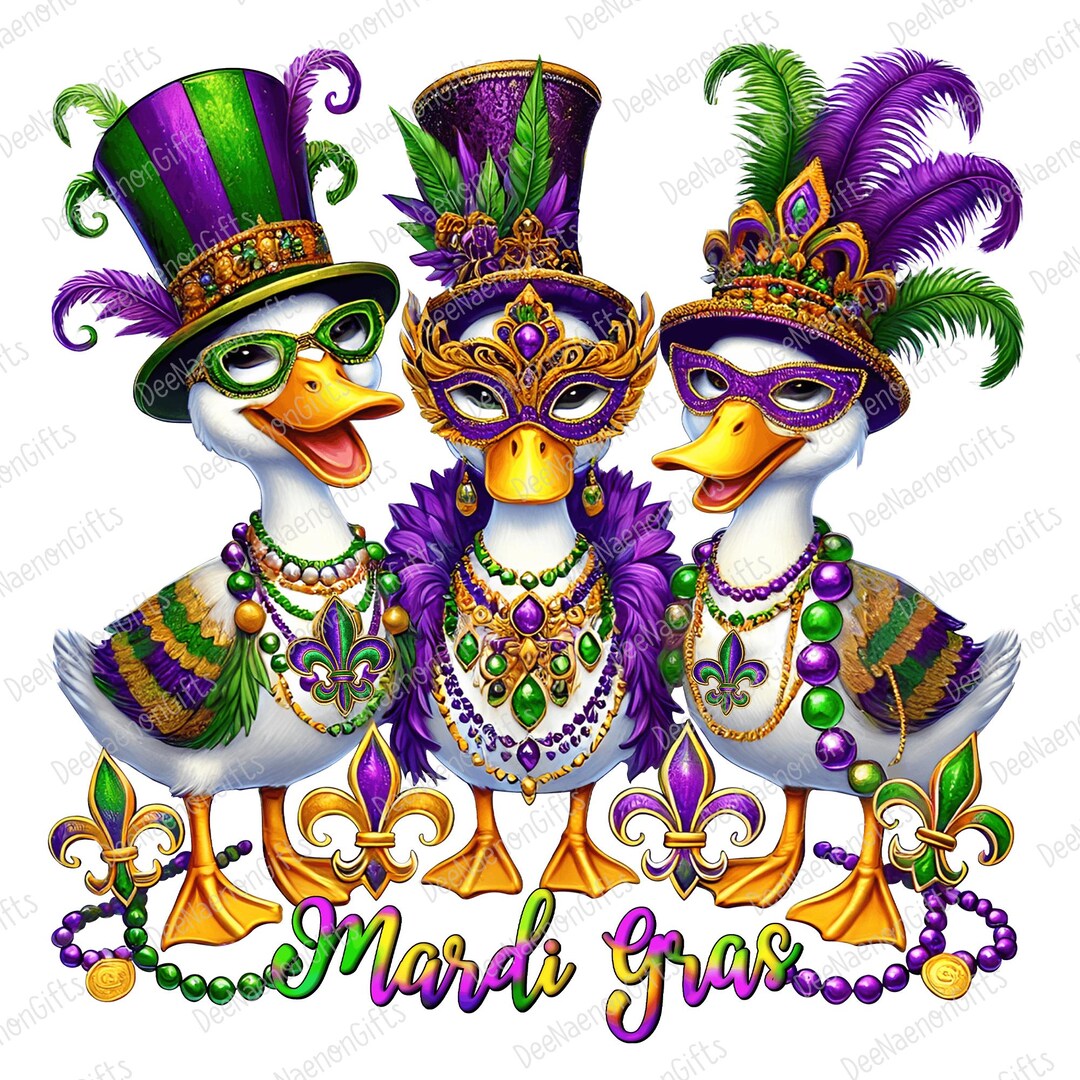 Mardi Gras Duck Trio Png, Carnival Birds Png, Purple Green Gold Glitter ...