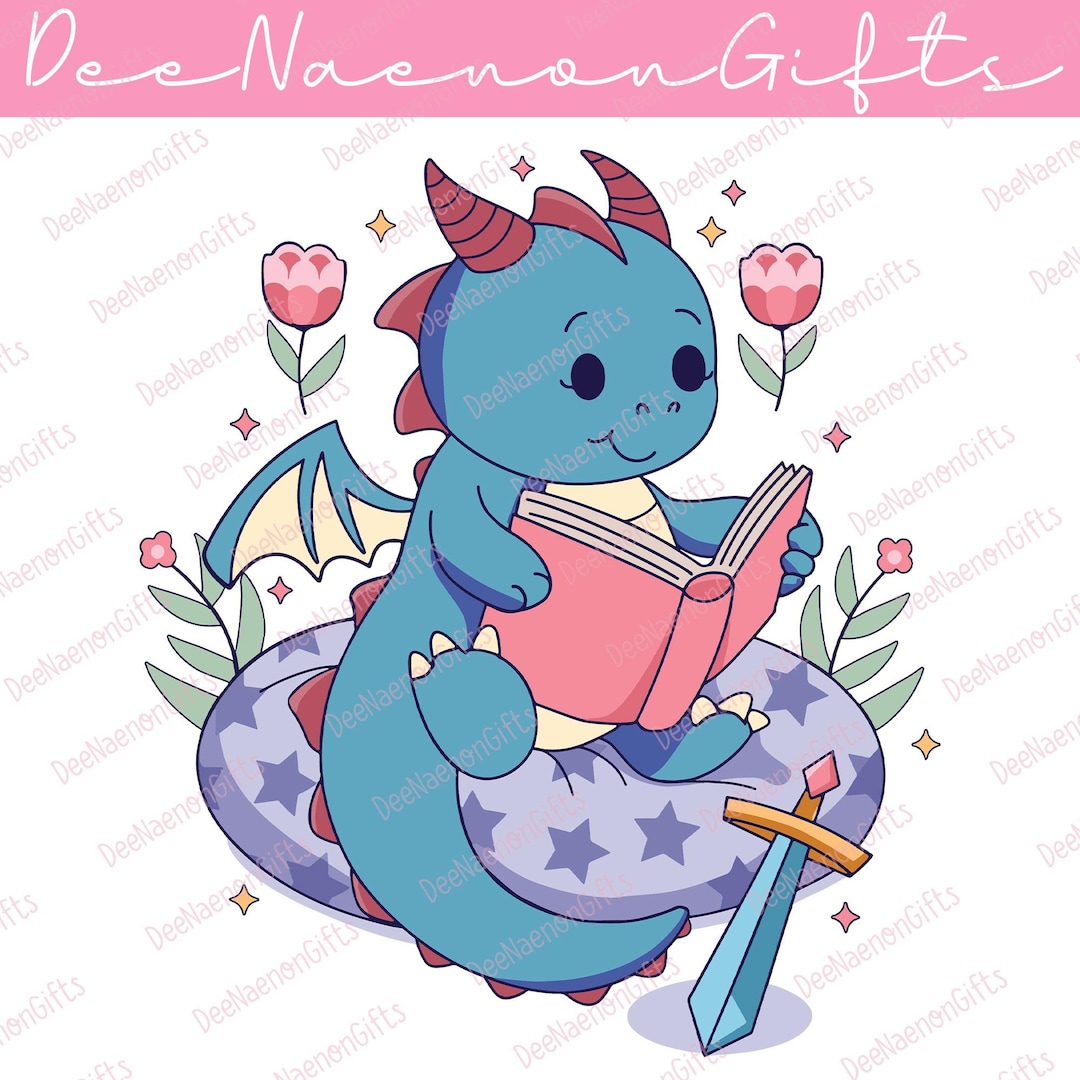 Cute Dragon Reading Png, Bookish Dragon Png, Fantasy Book Lover Png ...
