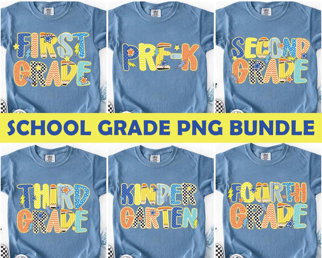 Back to School Grade Png Bundle, Pre-k to 5th Grade Lightning Star Png ...
