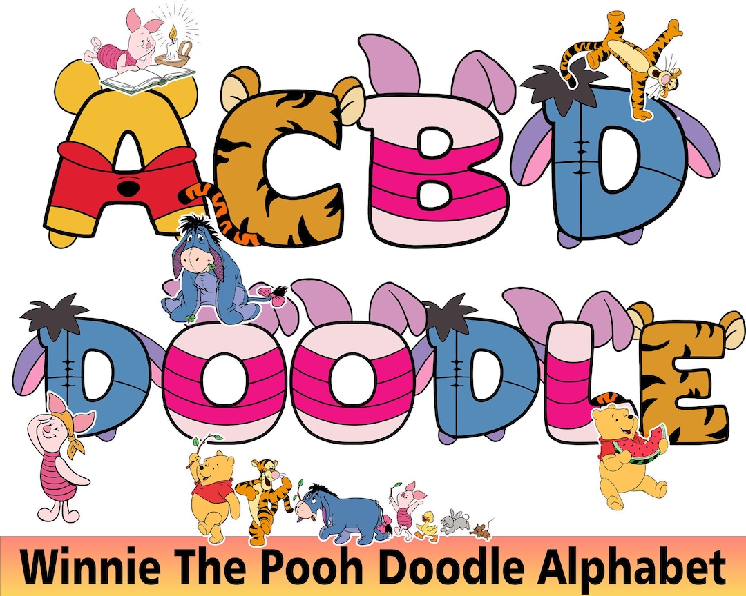 Winnie the Pooh Doodle Alphabet Png, Pooh Bear Alphabet, Doodle Font ...