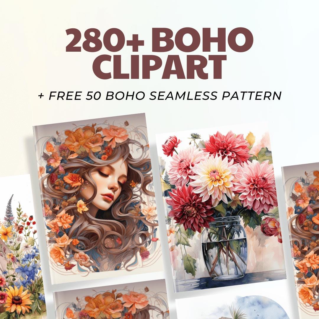 Colorful Boho Clipart Bundle,digital Bohemian Graphics,free Boho ...