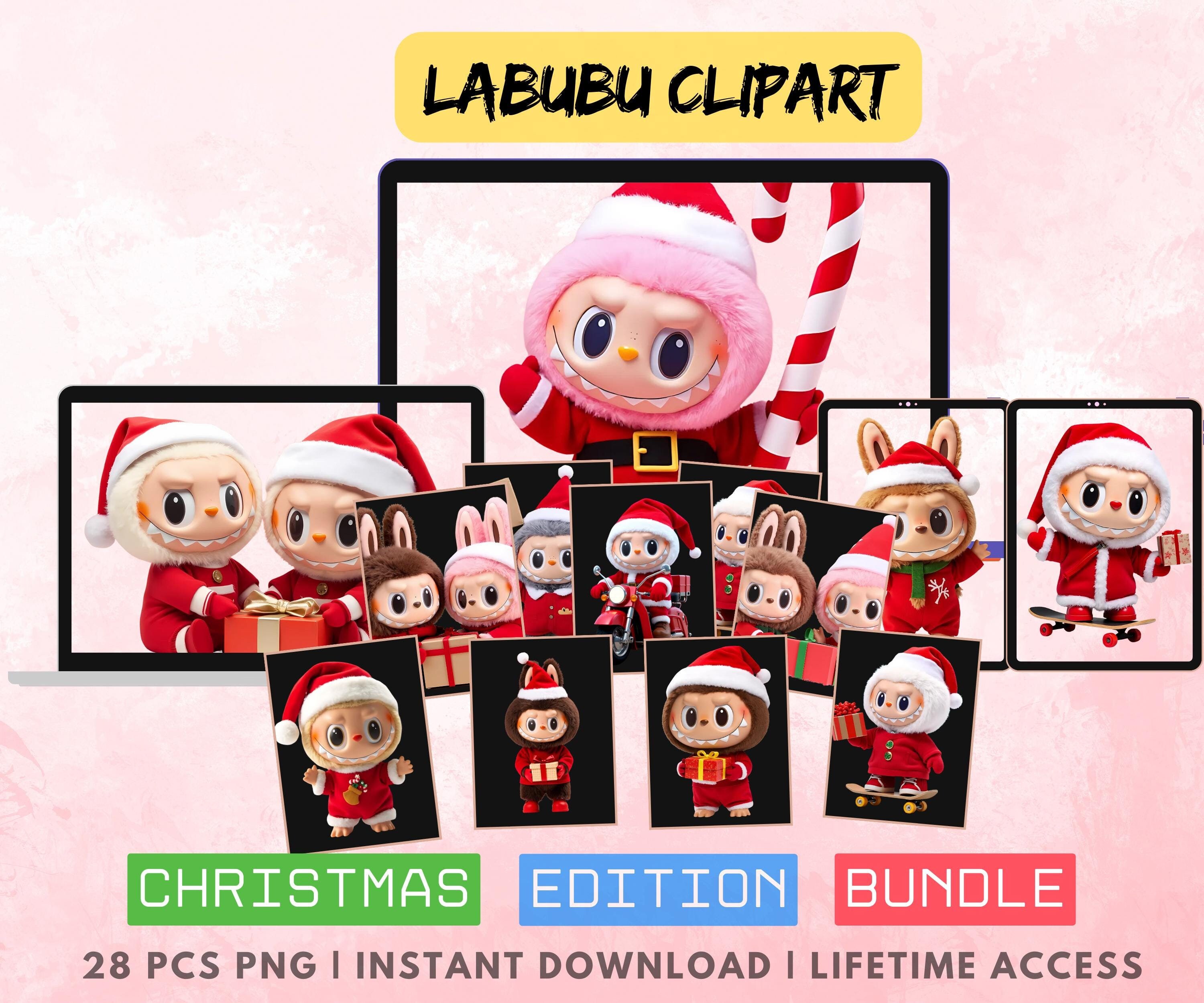 Christmas Labubu PNG Clipart Edition,color in Red Labubu Characters,svg ...