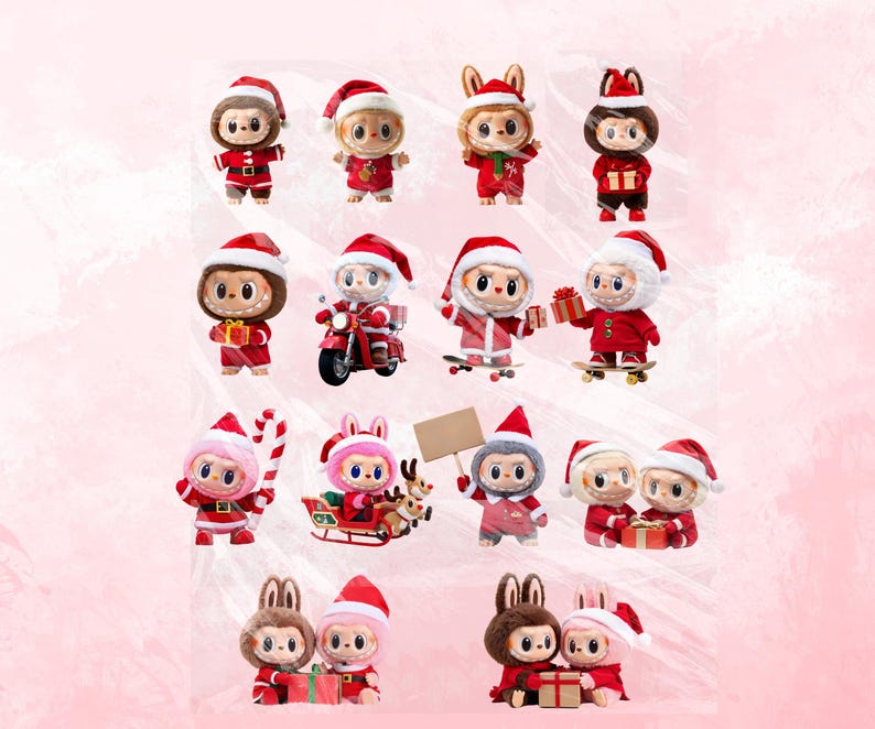 Christmas Labubu PNG Clipart Edition,color in Red Labubu Characters,svg ...