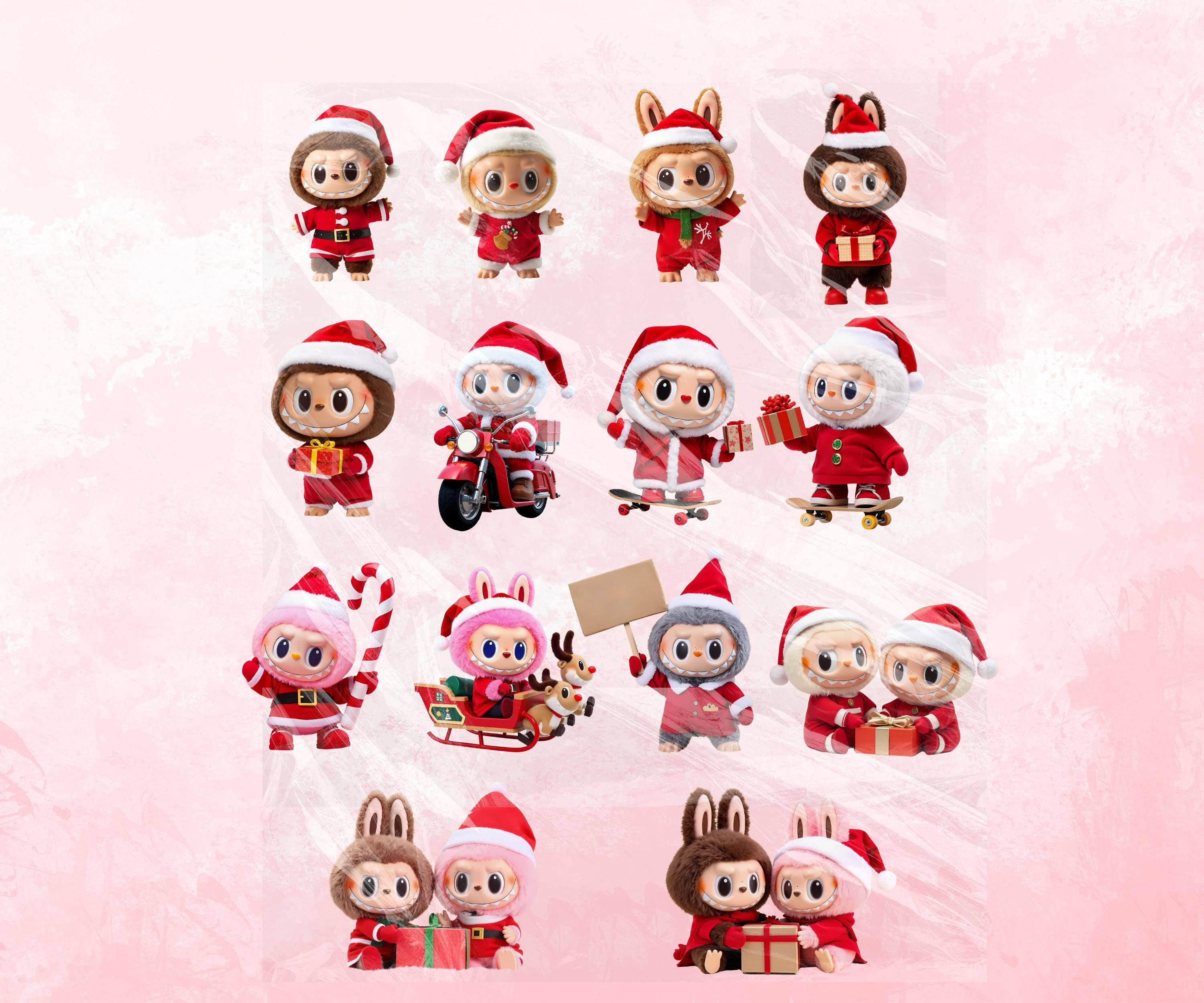 Christmas Labubu PNG Clipart Edition,color in Red Labubu Characters,svg ...