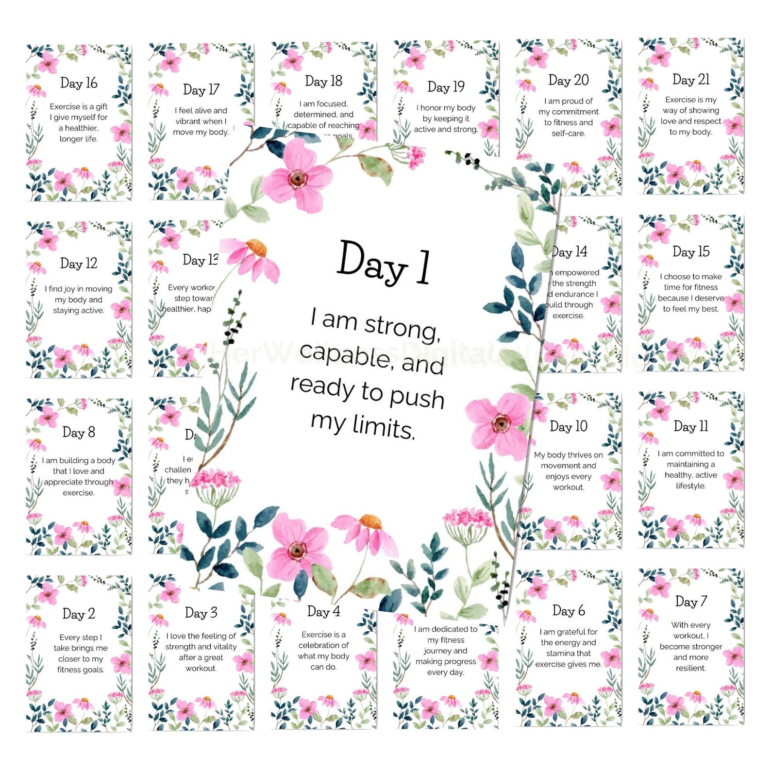 60 Affirmation Cards Bundle for Health and Exercise Wellness & Fitness ...