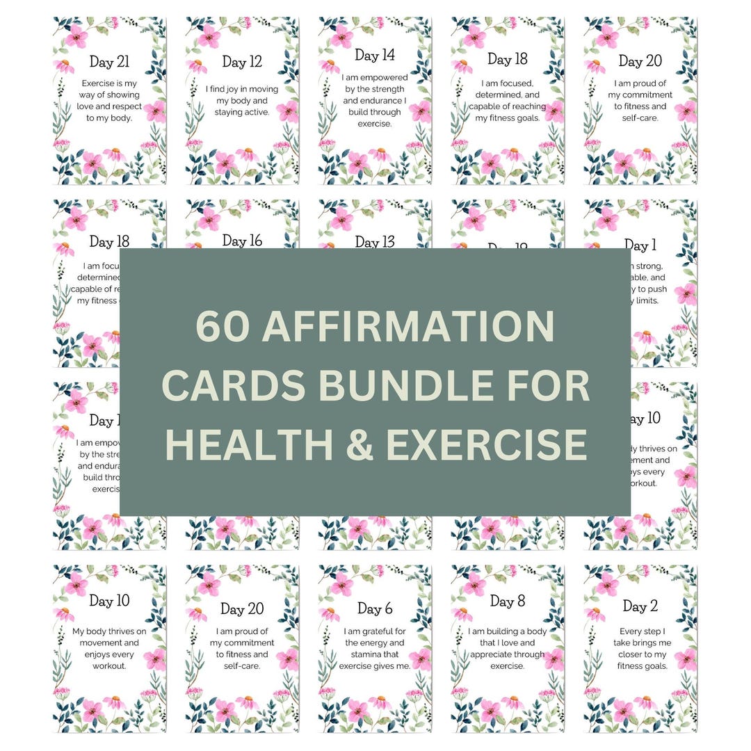 60 Affirmation Cards Bundle for Health and Exercise Wellness & Fitness ...