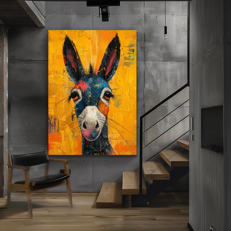 Donkey Wall Art Farm Animal Print Vibrant Animal Art Farhmhouse Decor ...
