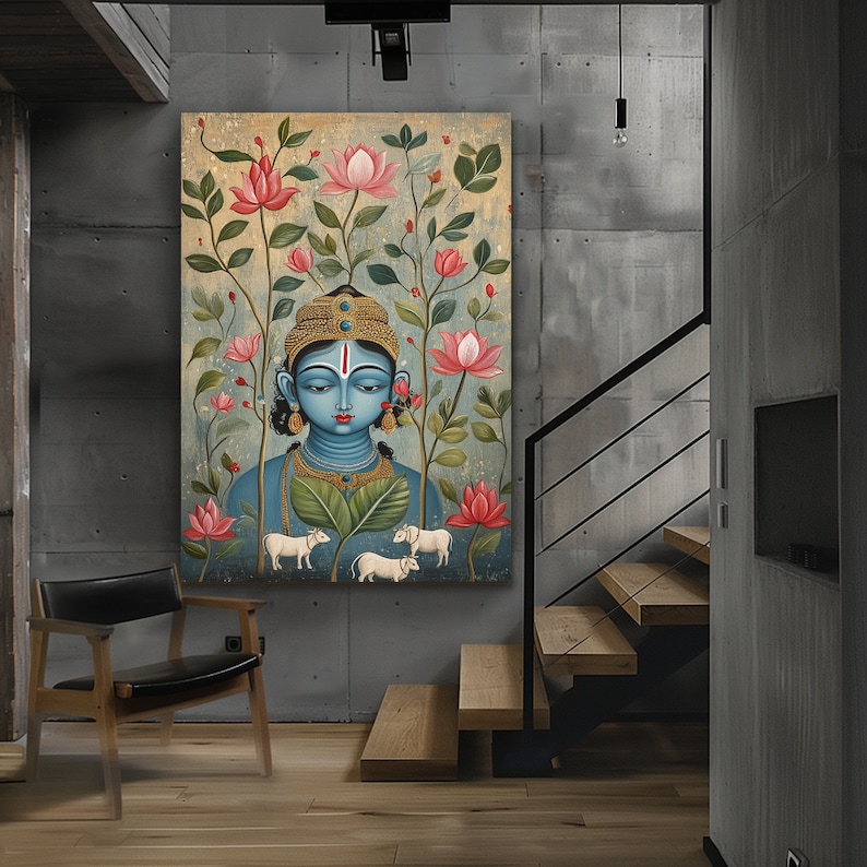 Krishna Canvas Unique Canvas Frame Madhubani Painting Extra Large Wall ...