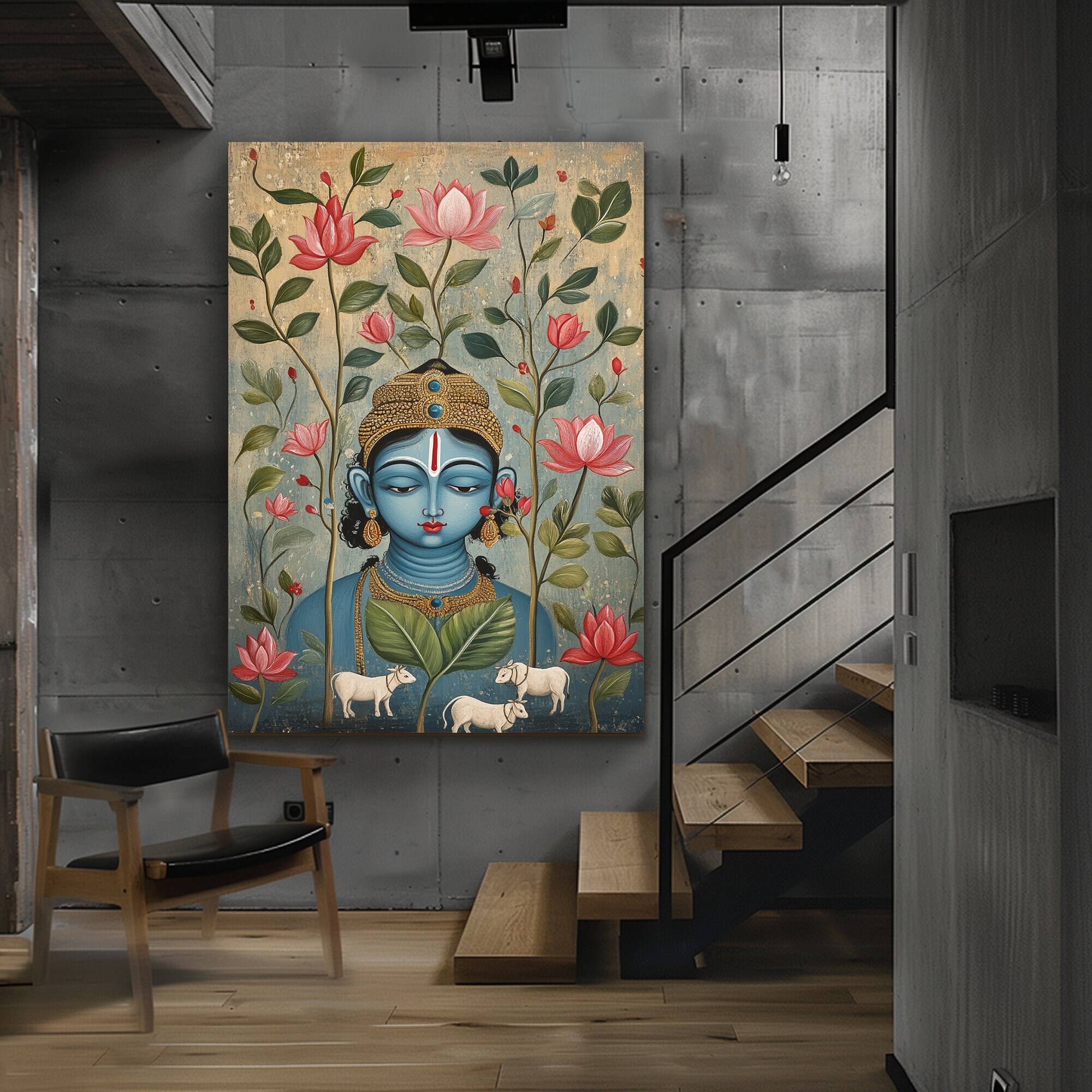 Krishna Canvas Unique Canvas Frame Madhubani Painting Extra Large Wall ...