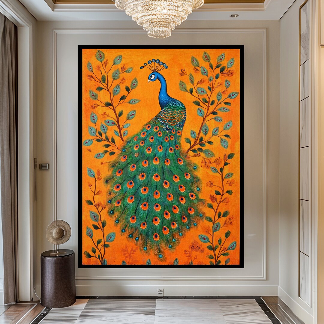 Peacock Wall Art Madhubani Painting Hindu Culture Art Yoga Studio Decor ...