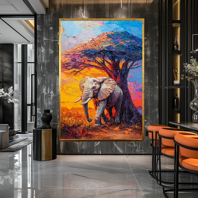 African Elephant Art Framed Canvas Elephant Gift African Landscape Art ...