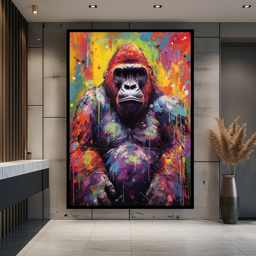 Gorilla Poster Animal Decor Abstract Gorilla Art Framed Artwork Extra ...
