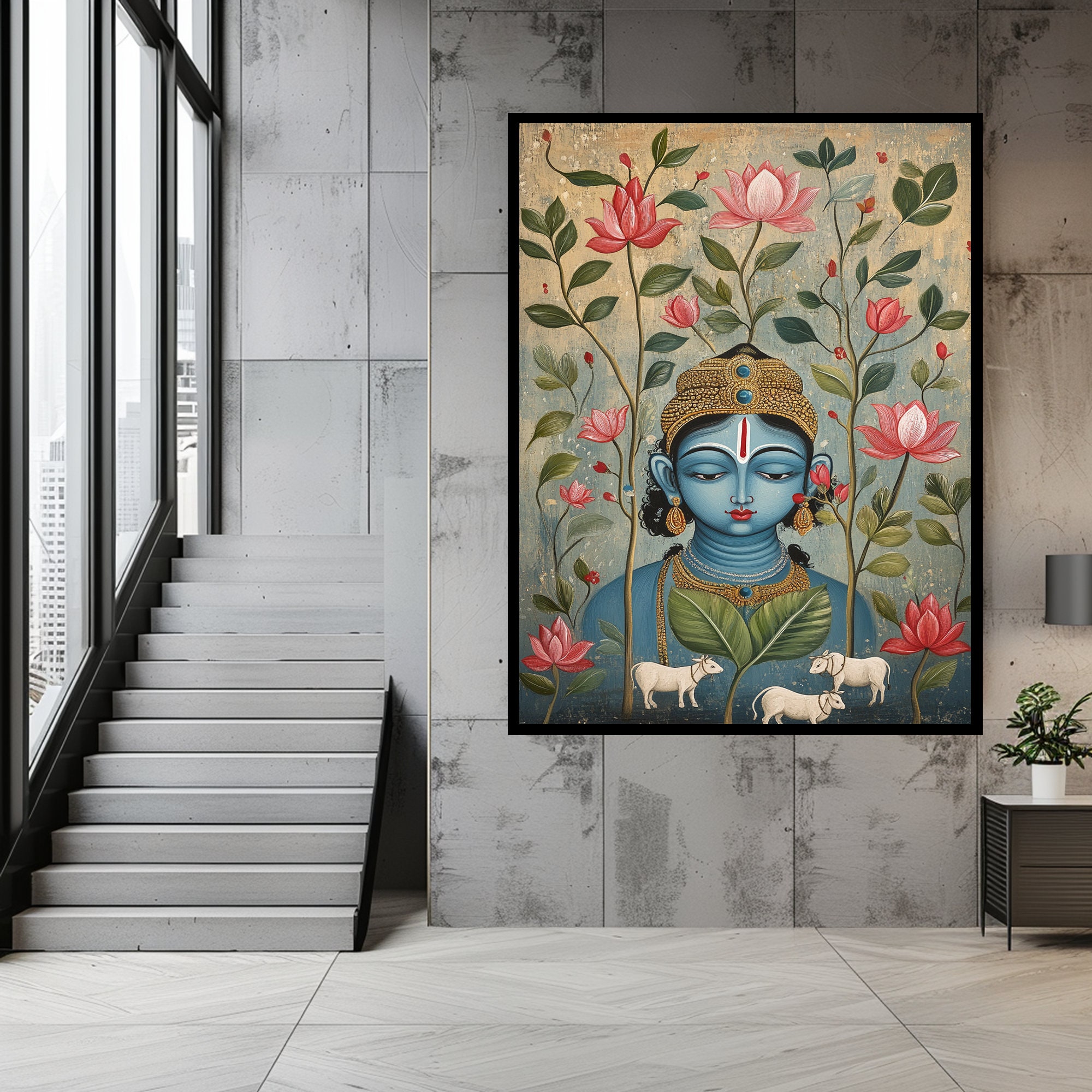 Krishna Canvas Unique Canvas Frame Madhubani Painting Extra Large Wall ...