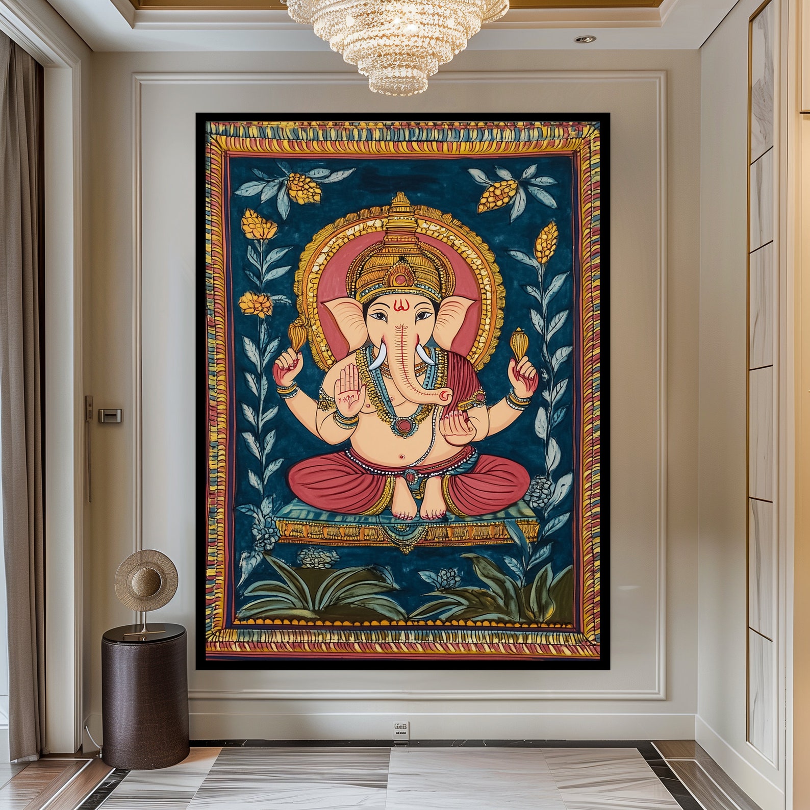 Ganesha Idol Madhubani Painting Hindu Gift Hindu Oversized Wall Art ...