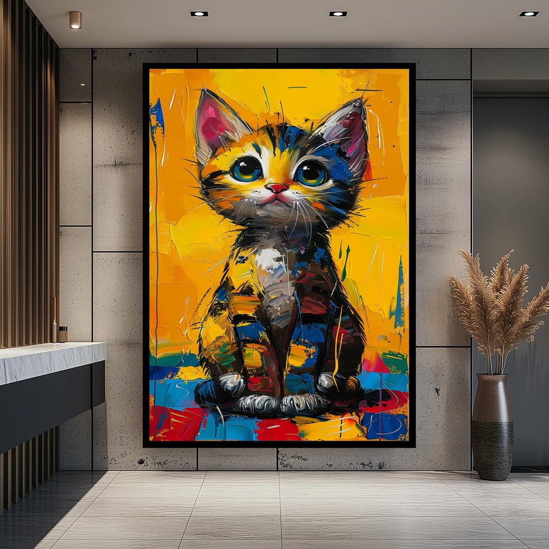 Funny Cat Art Canvas Print Extra Large Wall Art Abstract Wall Art ...