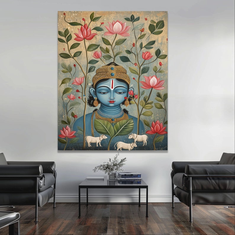 Krishna Canvas Unique Canvas Frame Madhubani Painting Extra Large Wall ...