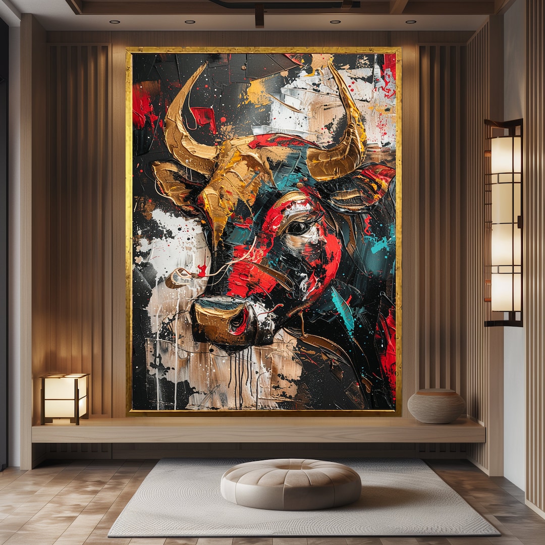 Bull Decor Canvas Wall Art Animal Art Angry Bull Decor Gym Decor Game ...