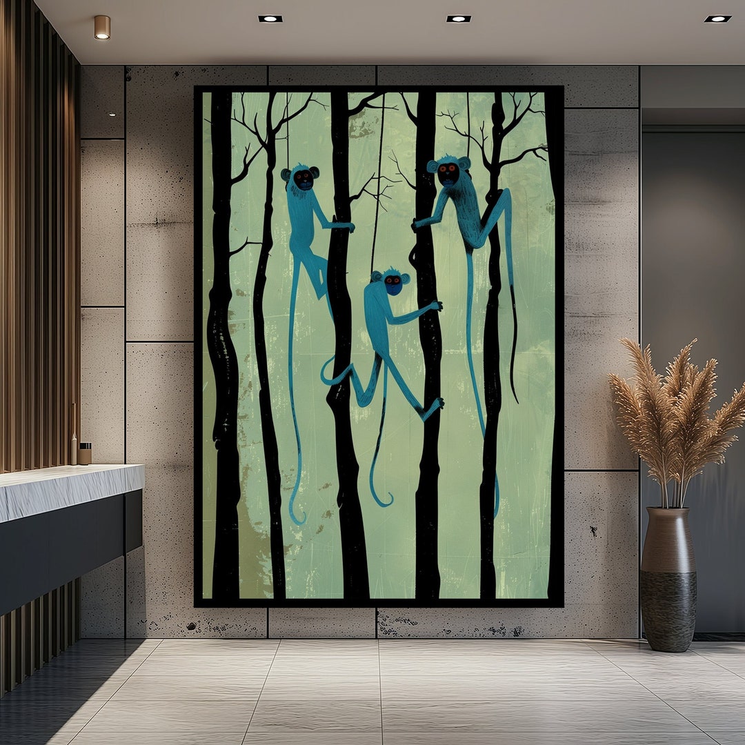 Unique Monkey Art Abstract Monkey Art Minimalist Art Monkey Gift Forest ...