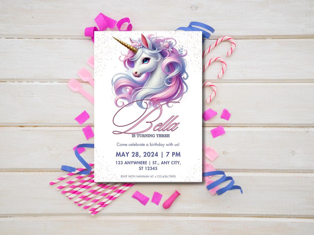 Editable Unicorn Birthday Invitation, Kids Birthday Invitation,pastel ...