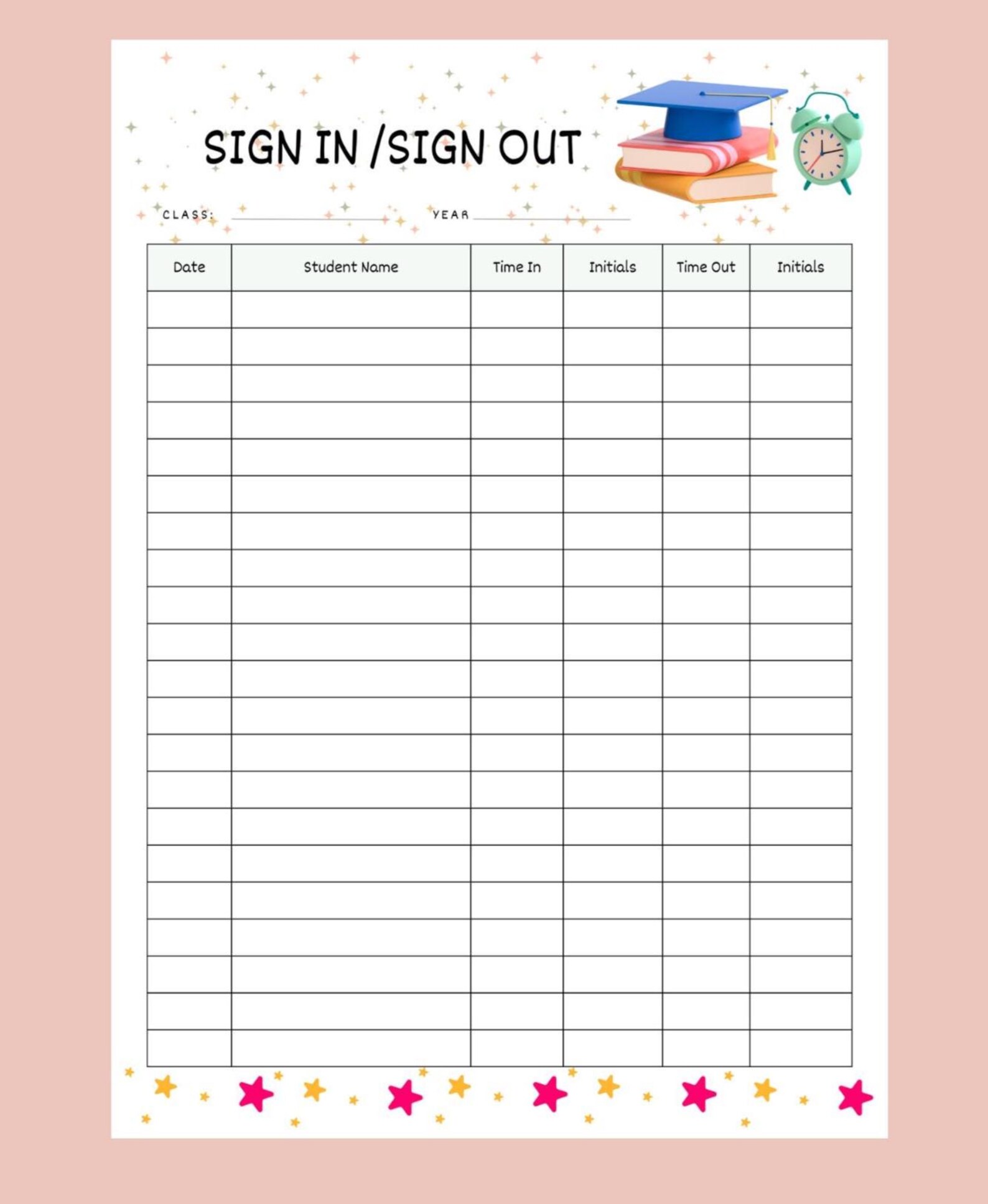 Printable Sign in Sheet,attendance List,printable Time in Timeout ...