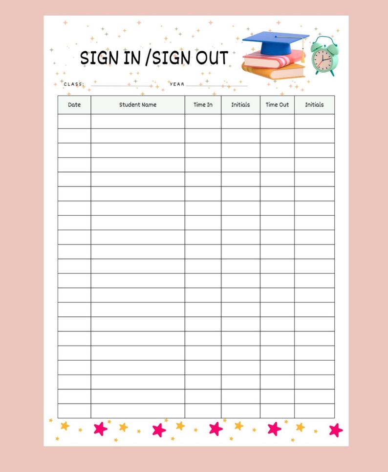 Printable Sign in Sheet,attendance List,printable Time in Timeout ...