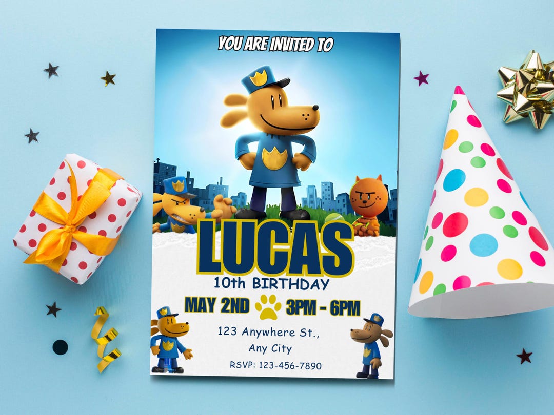 Editable Dogman Birthday Invitation, Dogman Birthday Invitation, Kids ...