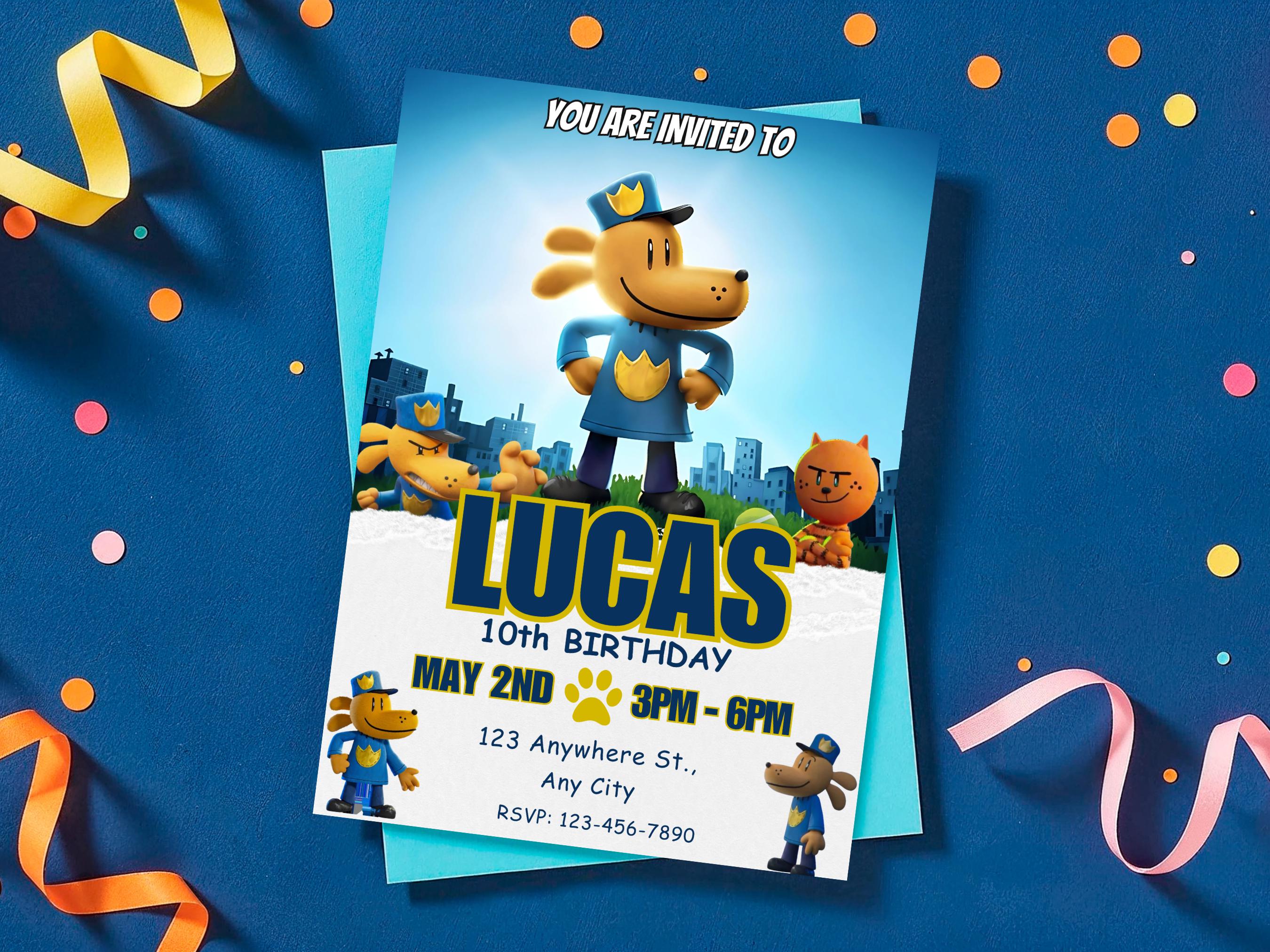 Editable Dogman Birthday Invitation, Dogman Birthday Invitation, Kids ...