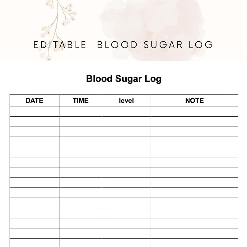 Blood Sugar Log Printable | Blood Sugar Reading Tracker | Blood Glucose ...