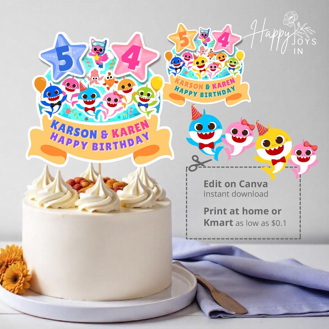 Custom Brother & Sister Shark Cake Topper | Personalised Little Shark ...