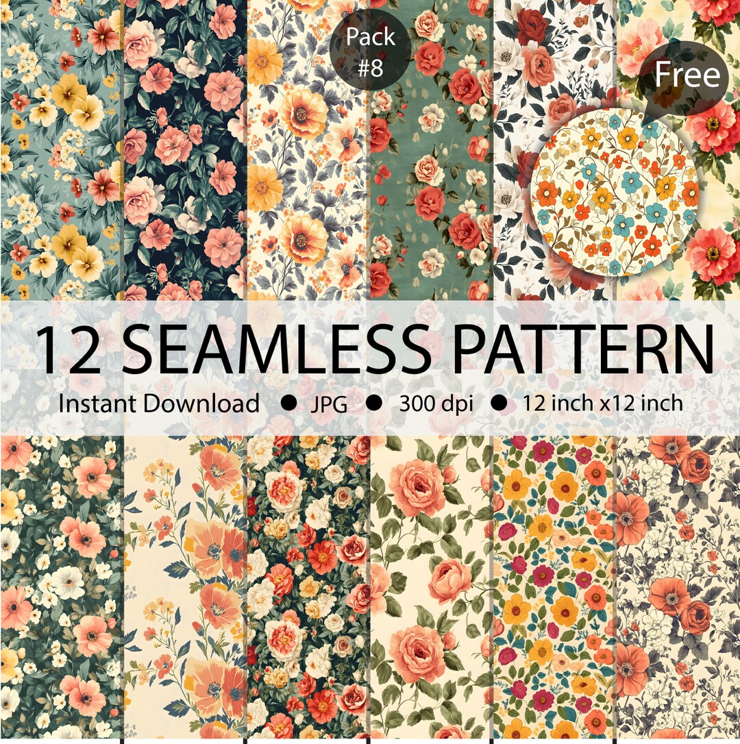 Floral Seamless Pattern Printable Backgrounds for Graphic Design 12 JPG ...