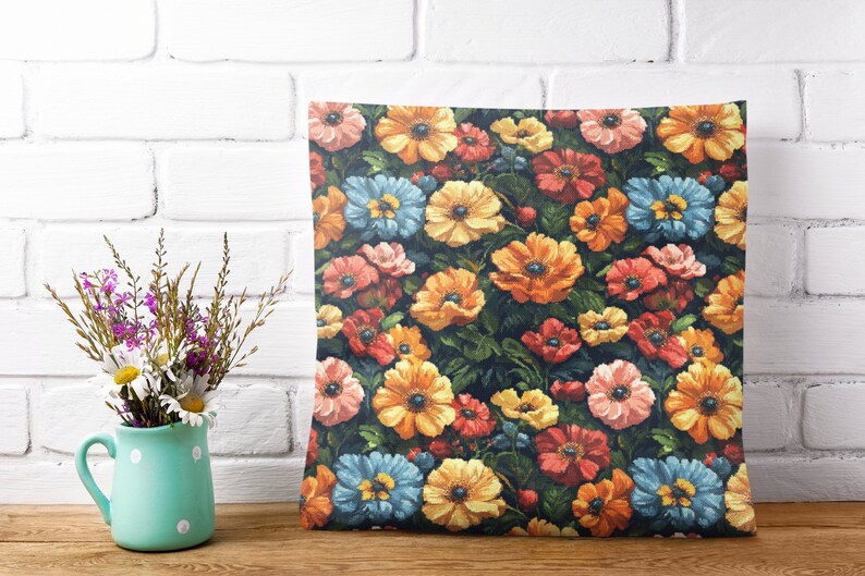 Pixel Art Seamless Texture Pattern Vintage Flowers Digital Download for ...