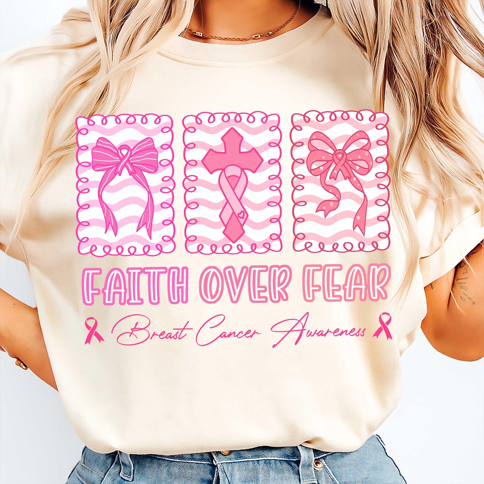 Preppy Faith Over Fear Png, Breast Cancer Awareness Png, Jesus Cross ...