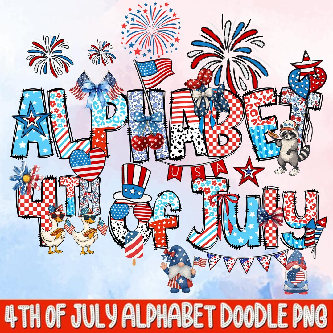 4th of July Alphabet Set PNG, American Flag Doodle Letters, Template ...