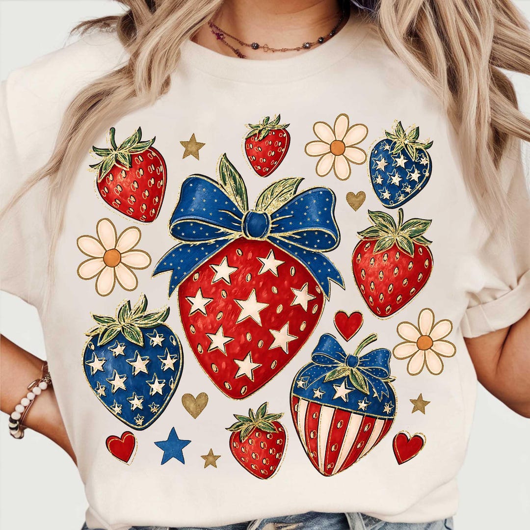 Boho 4th of July Strawberry PNG, Preppy Strawberries Png, Cute Coquette ...