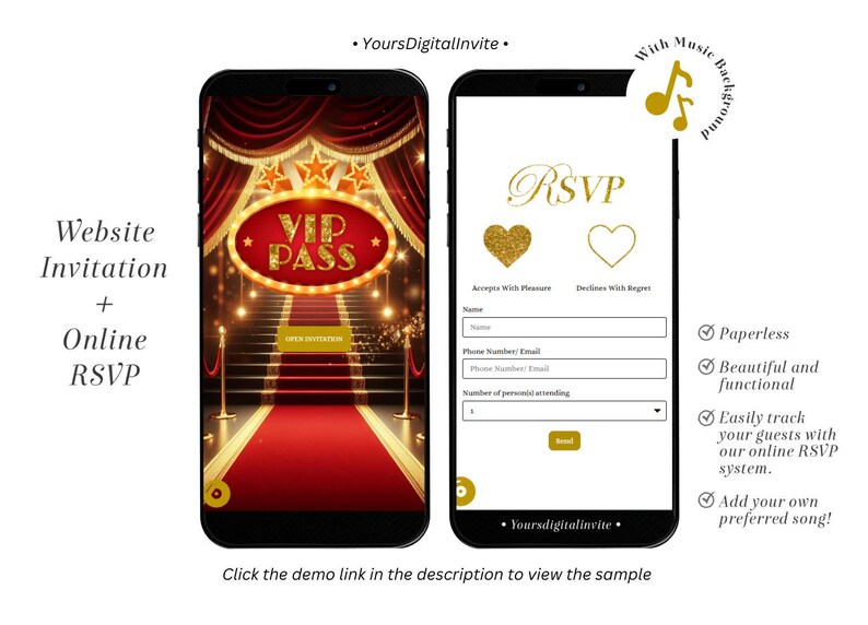 Hollywood Red Carpet Birthday Invitation, VIP Pass Party Invite, Glam ...