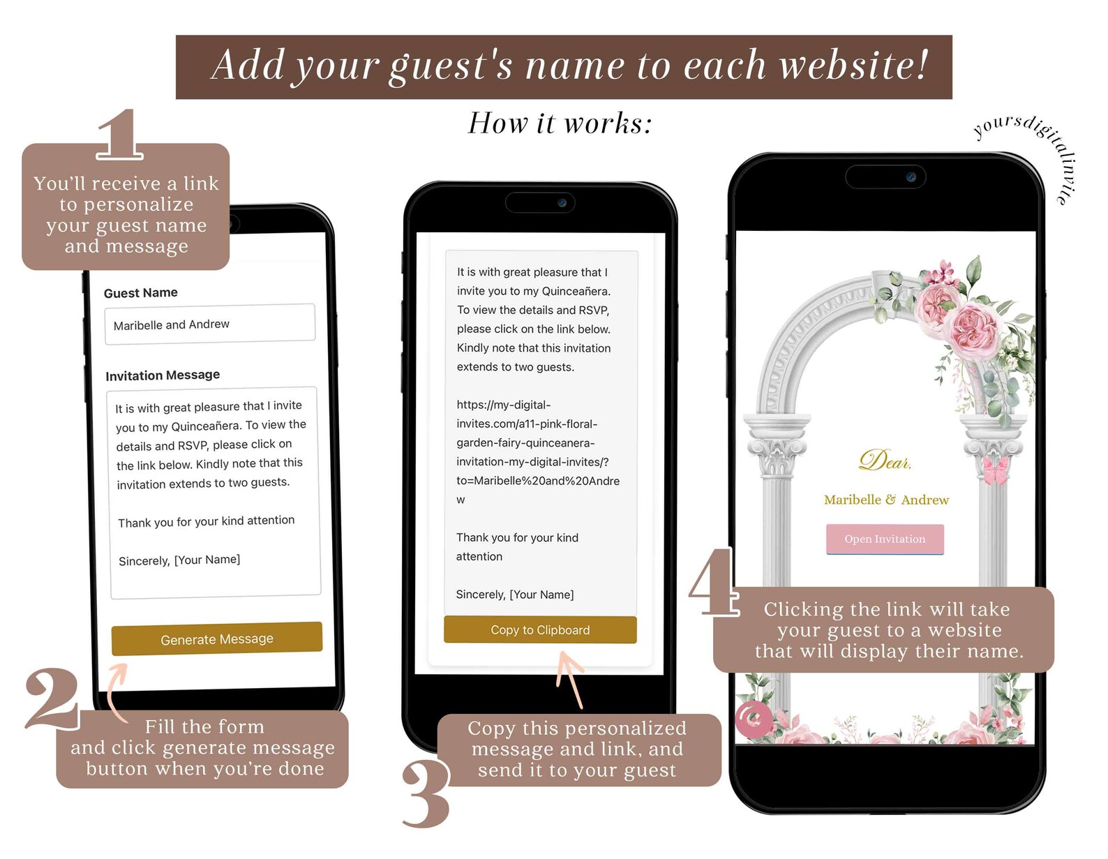 Fairytale Princess Pink Quinceañera Mobile Invite, Pink Floral Arch ...