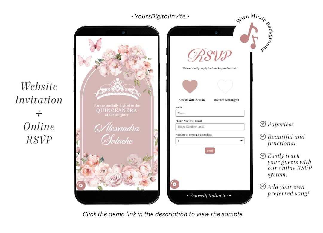 Pink Boho Quinceañera Mobile Invite, Pink Butterfly Quince Invite ...