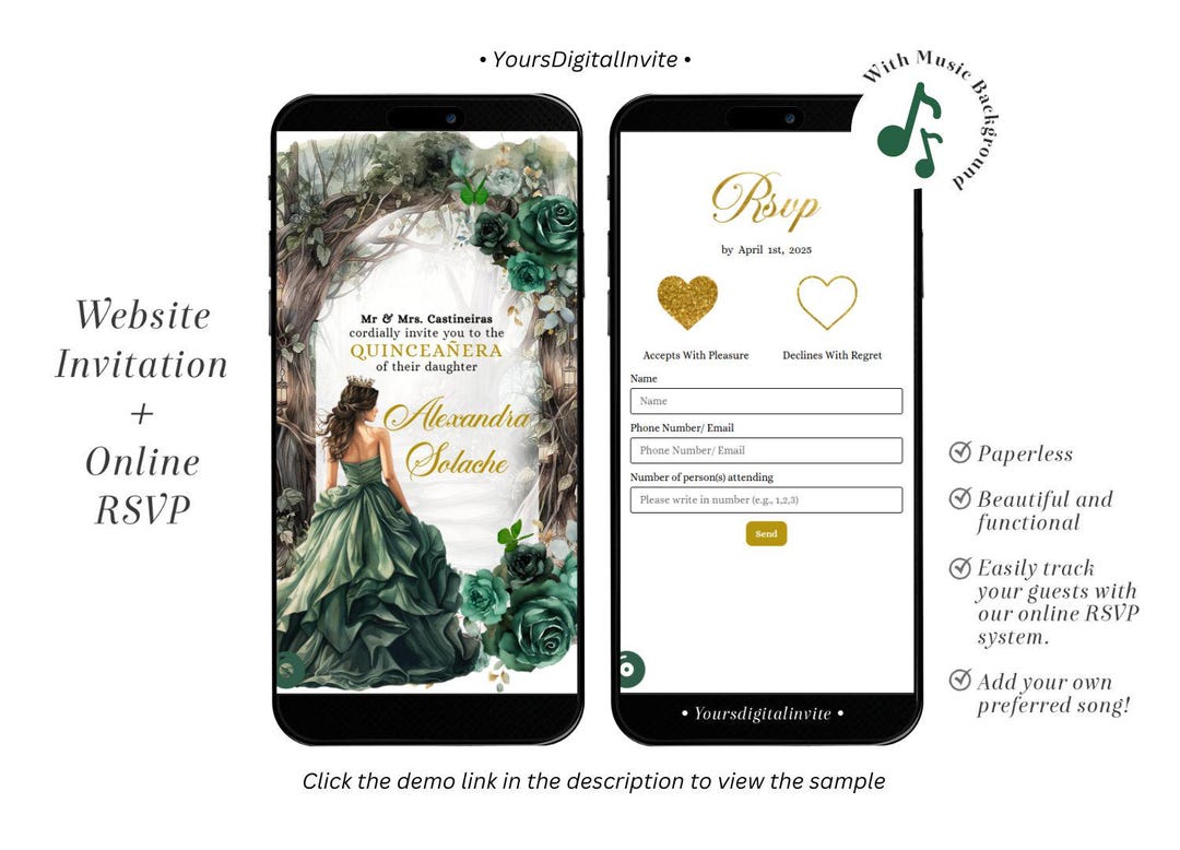 Emerald Green Whimsical Forest Quinceanera Mobile Invite, Enchanted ...