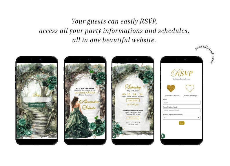 Emerald Green Whimsical Forest Quinceanera Mobile Invite, Enchanted ...