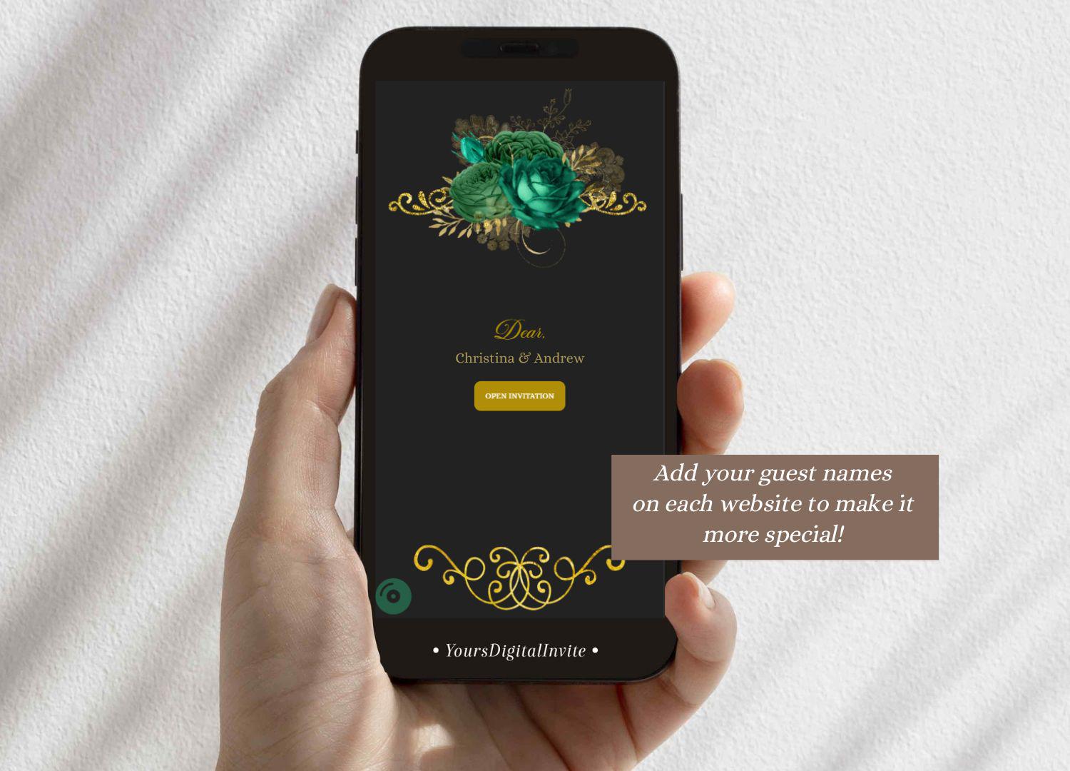 Gold and Emerald Green Quinceanera Mobile Invite, Gold Crown Quince ...